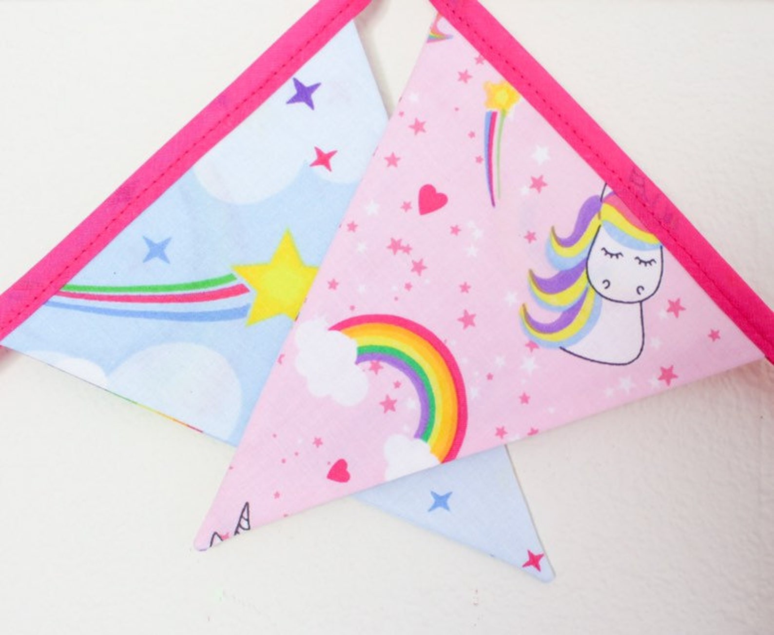 Unicorn & Rainbow Bunting, Bright Pink Girl's Fabric Flags, Cute ...