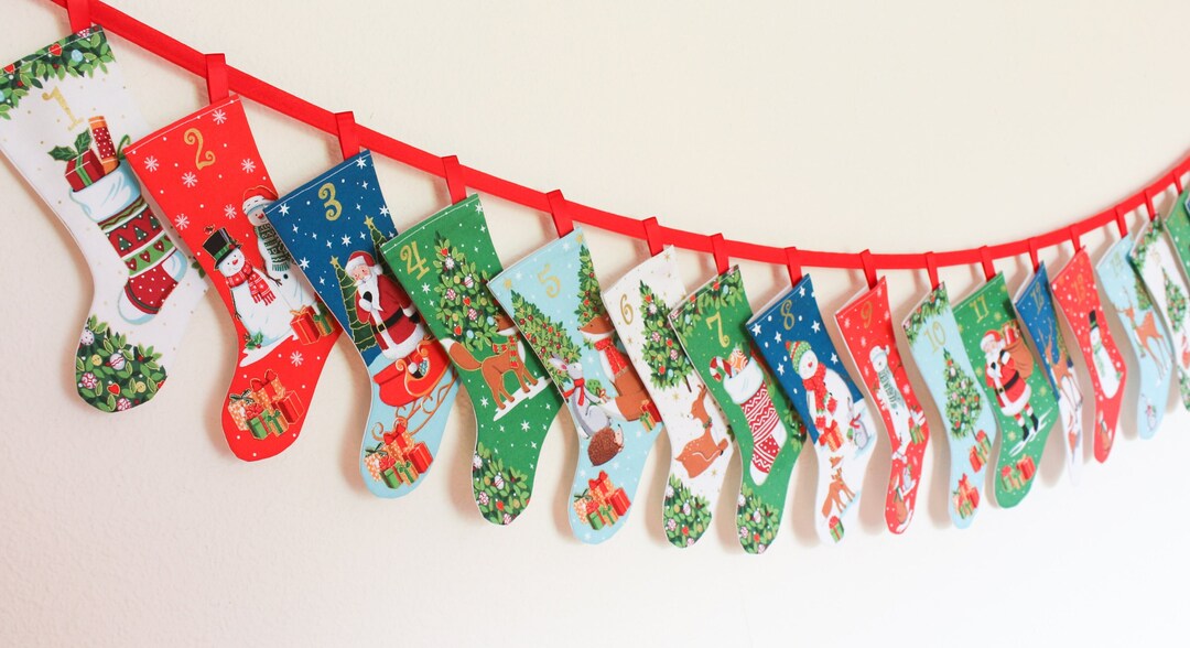 Christmas Stocking Advent Calendar Bunting Festive Countdown - Etsy