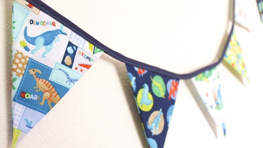 Dinosaur Fabric Flags Bunting Kids Prehistoric Bedroom, Christmas Gift ...