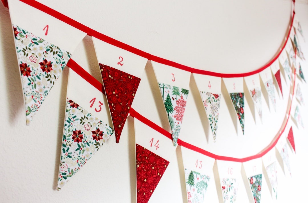 Advent Calendar Bunting, Traditional Red Green and Gold, Christmas ...