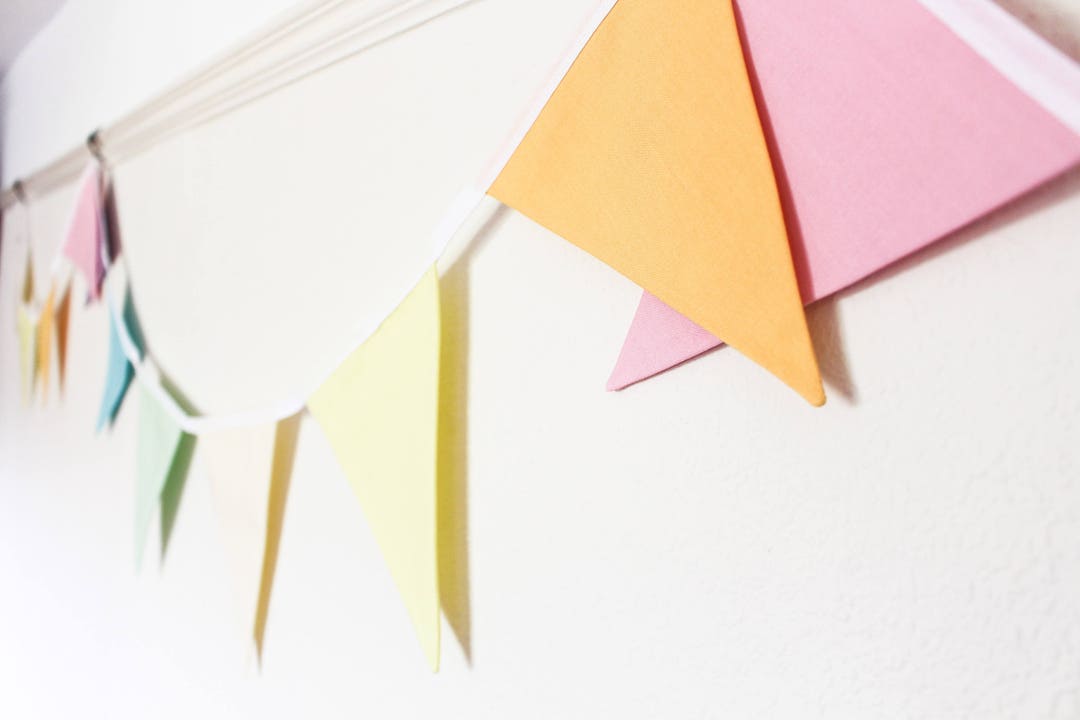 Pastel Rainbow Bunting, Pretty Spring Fabric Flags, Fantasy Room Decor ...