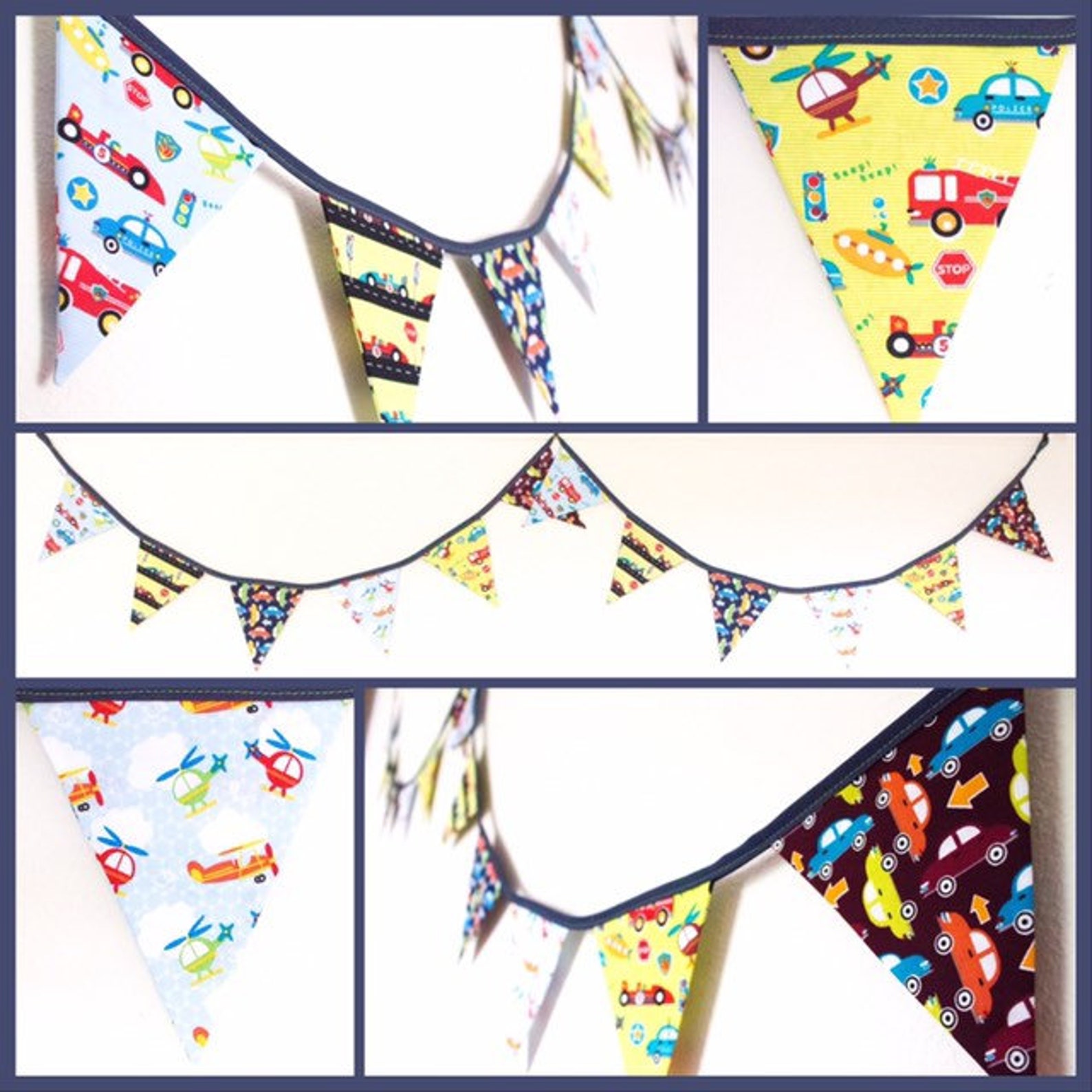 Vehicle Themed Bunting, Racing Cars Trucks Fabric Flags, Fire Engine ...