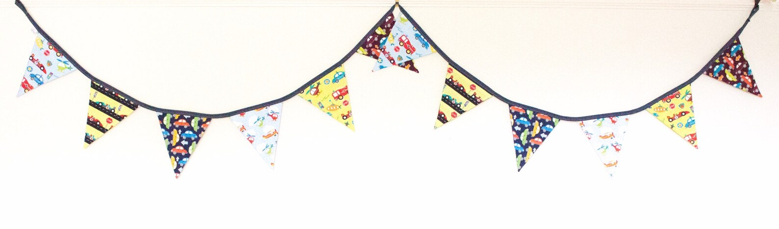 Vehicle Themed Bunting, Racing Cars Trucks Fabric Flags, Fire Engine ...