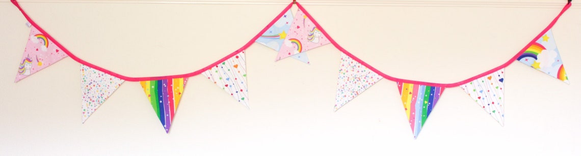 Unicorn & Rainbow Bunting Bright Pink Girl's Fabric - Etsy UK