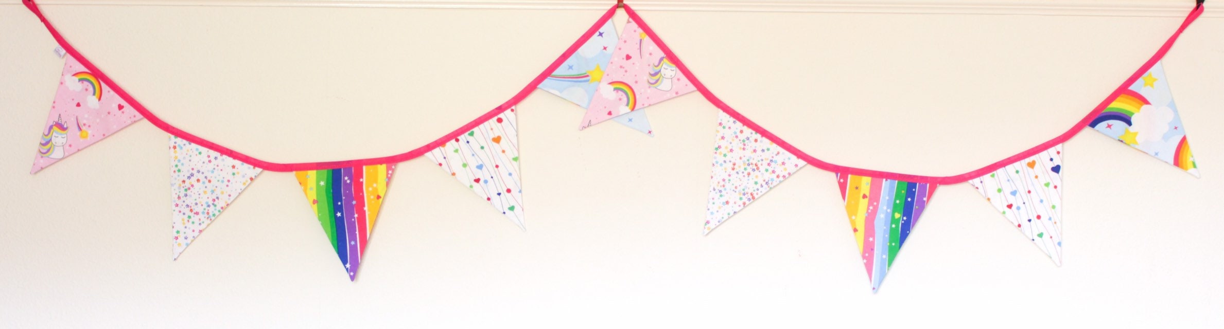 Unicorn & Rainbow Bunting, Bright Pink Girl's Fabric Flags, Cute ...