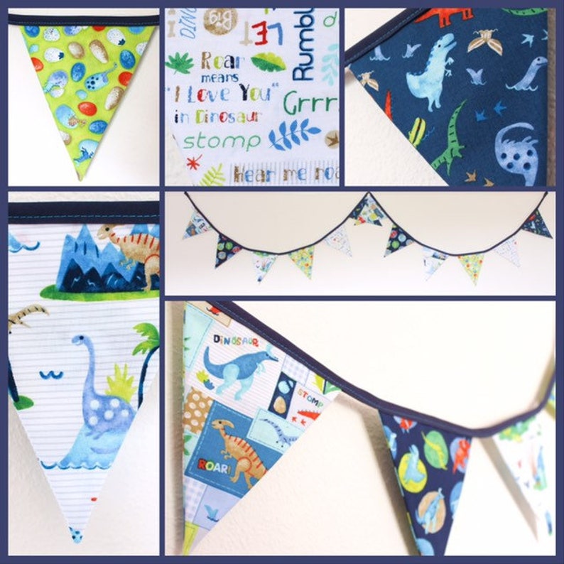 Dinosaur Fabric Flags Bunting Kids Prehistoric Bedroom, Christmas Gift ...