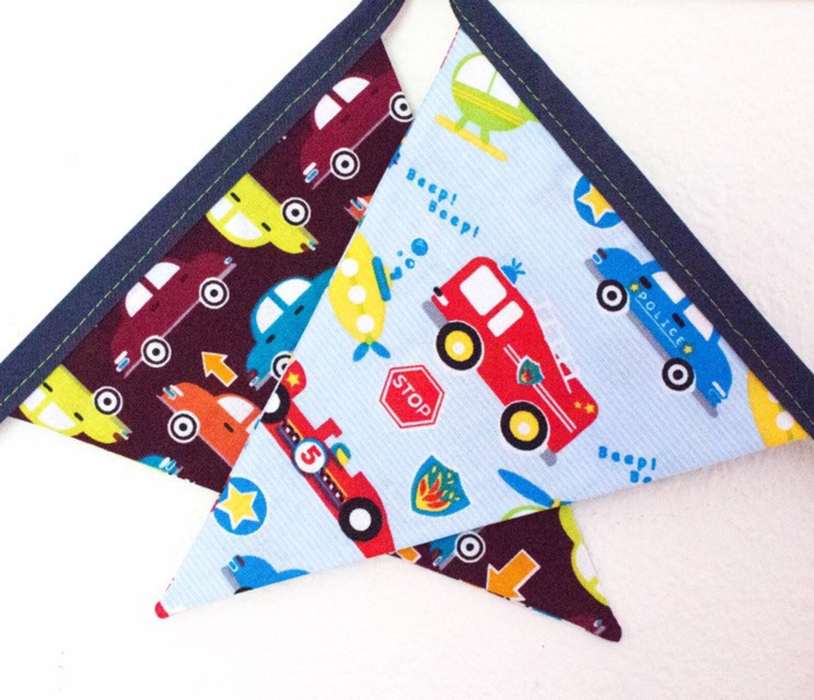 Vehicle Themed Bunting, Racing Cars Trucks Fabric Flags, Fire Engine ...