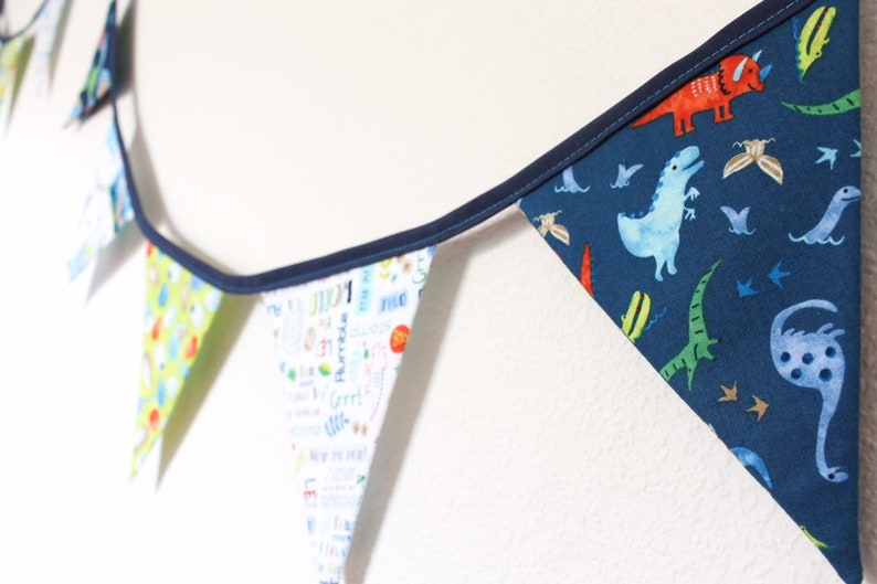 Dinosaur fabric flags bunting kids bedroom decor banner | Etsy