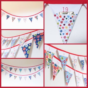 Advent Calendar Bunting, Christmas Countdown Garland, Pocketed Fabric ...