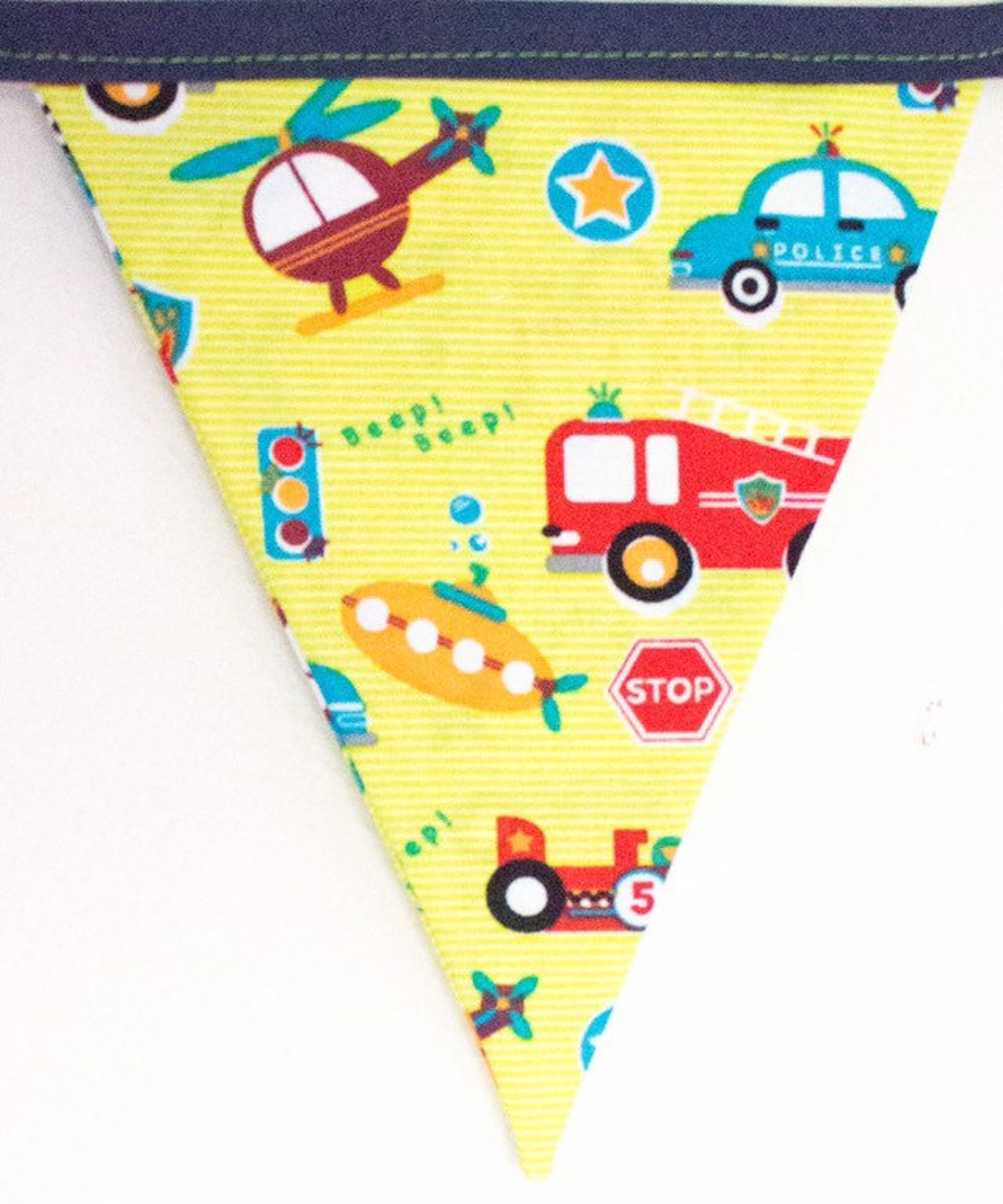Vehicle Themed Bunting, Racing Cars Trucks Fabric Flags, Fire Engine ...