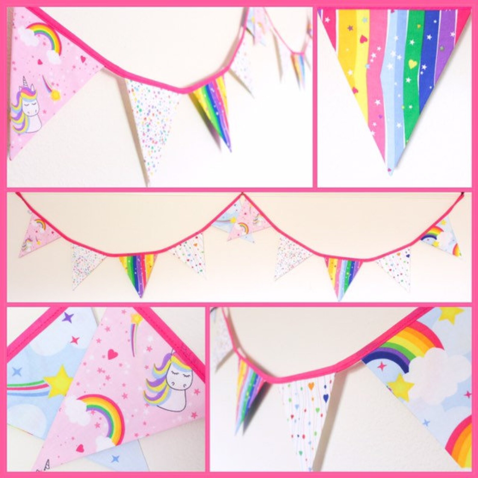 Unicorn & Rainbow Bunting Bright Pink Girl's Fabric - Etsy UK