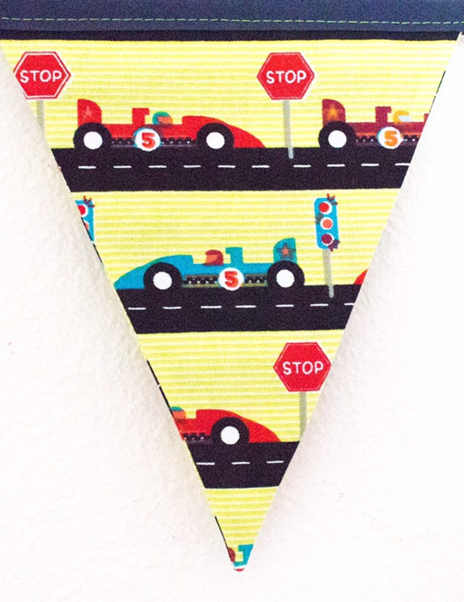 Vehicle Themed Bunting, Racing Cars Trucks Fabric Flags, Fire Engine ...