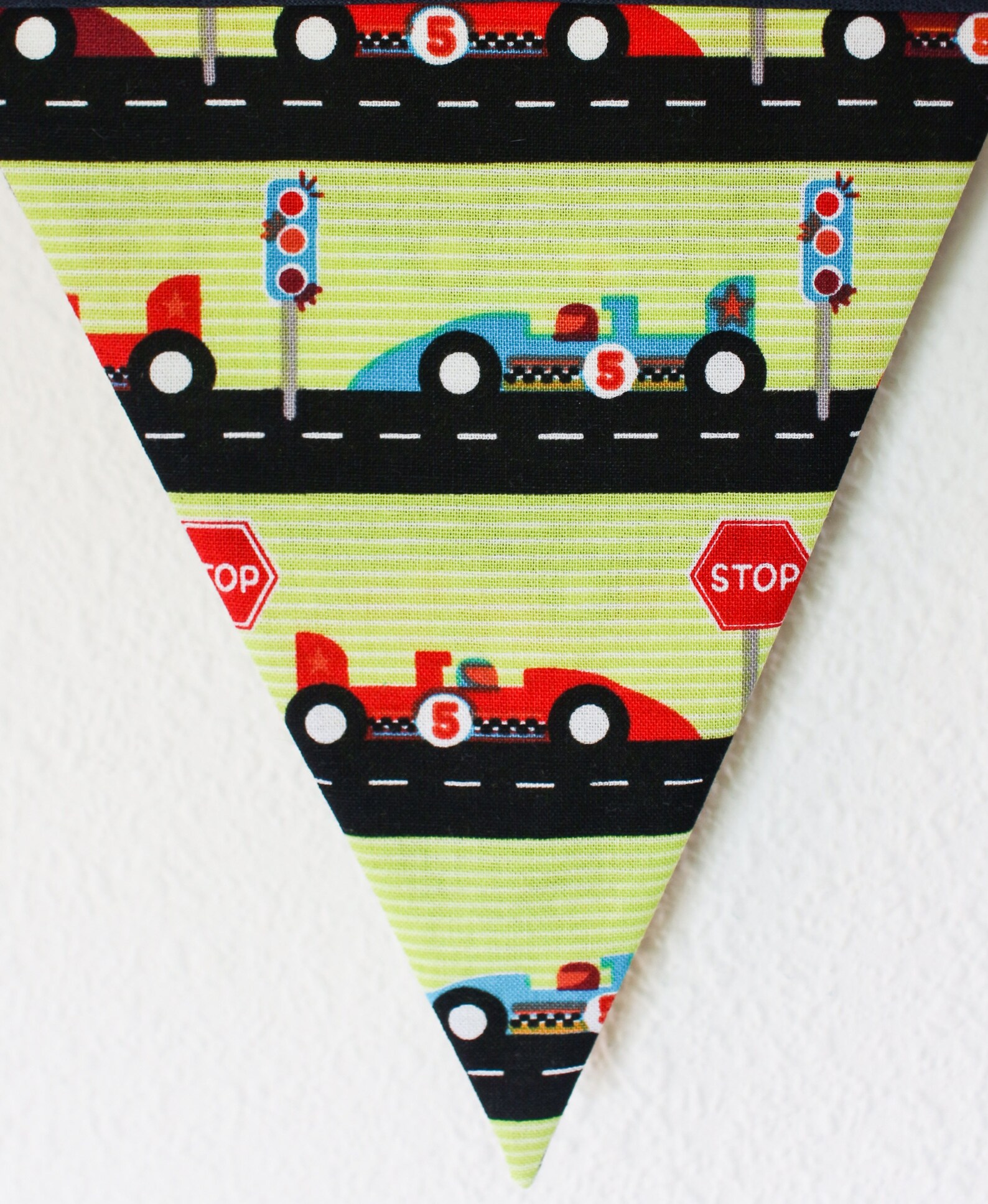 Vehicle Themed Bunting, Racing Cars Trucks Fabric Flags, Fire Engine ...