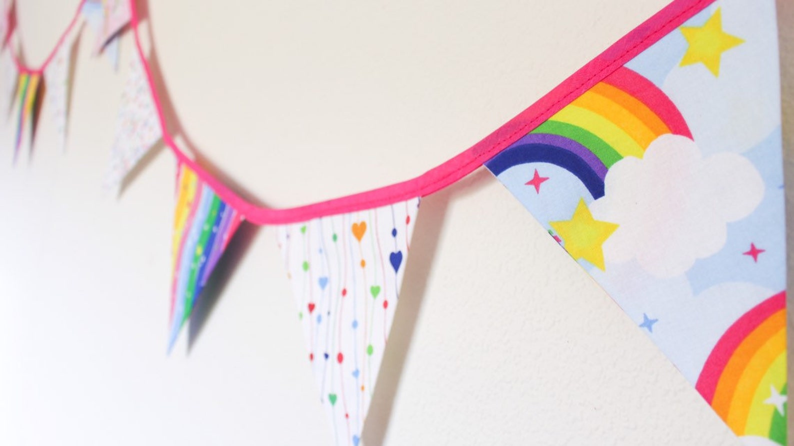 Unicorn & Rainbow Bunting Bright Pink Girl's Fabric | Etsy UK