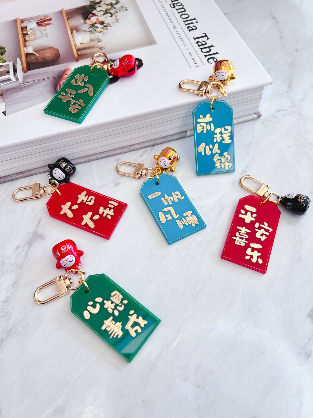 Custom Chinese Calligraphy Character Keychains With Fortune Jingle ...