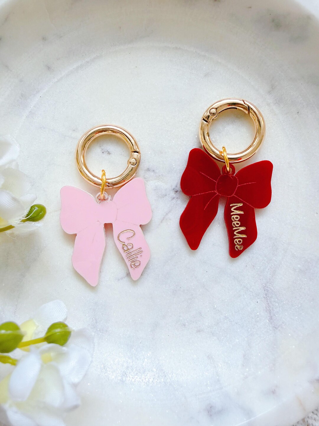 Coquette Bow Pet ID Tag, Personalized Engraved Acrylic Dog Tag - Etsy