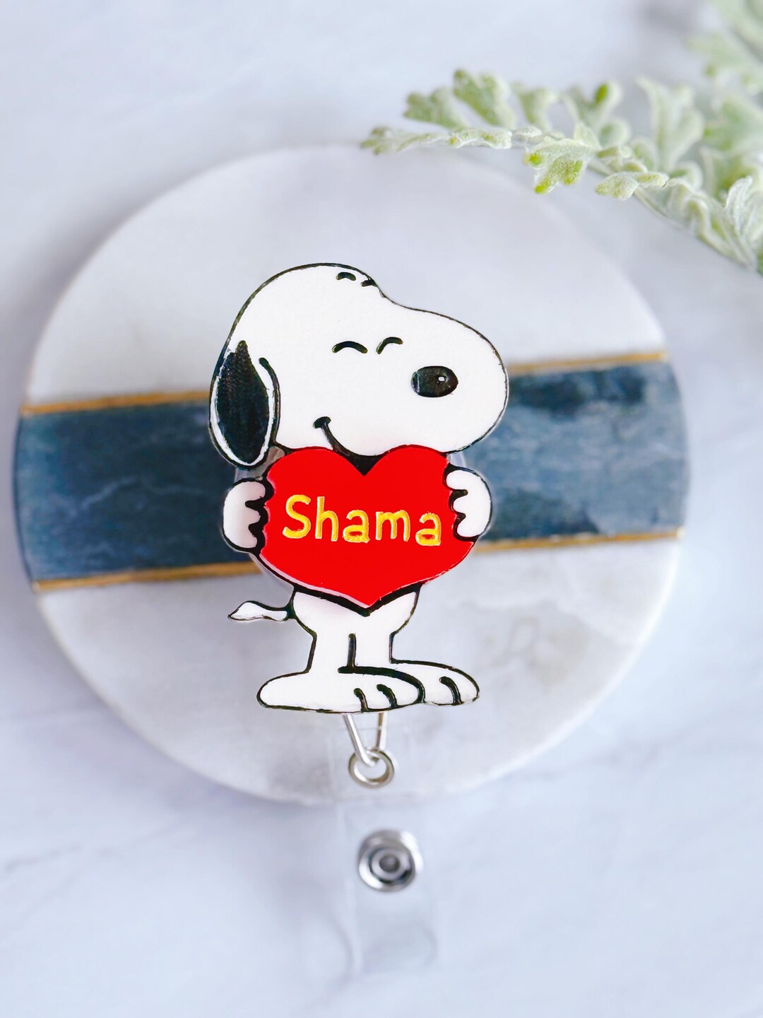 Personalized Snoopy Badge Reel: Engraved Acrylic ID Badge Holder - Etsy