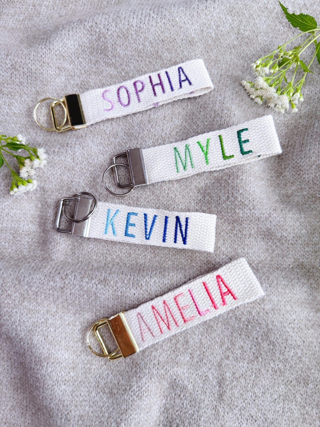 Personalized Embroidered Name Tag: Ombre Key Fob, Bag Charm - Etsy
