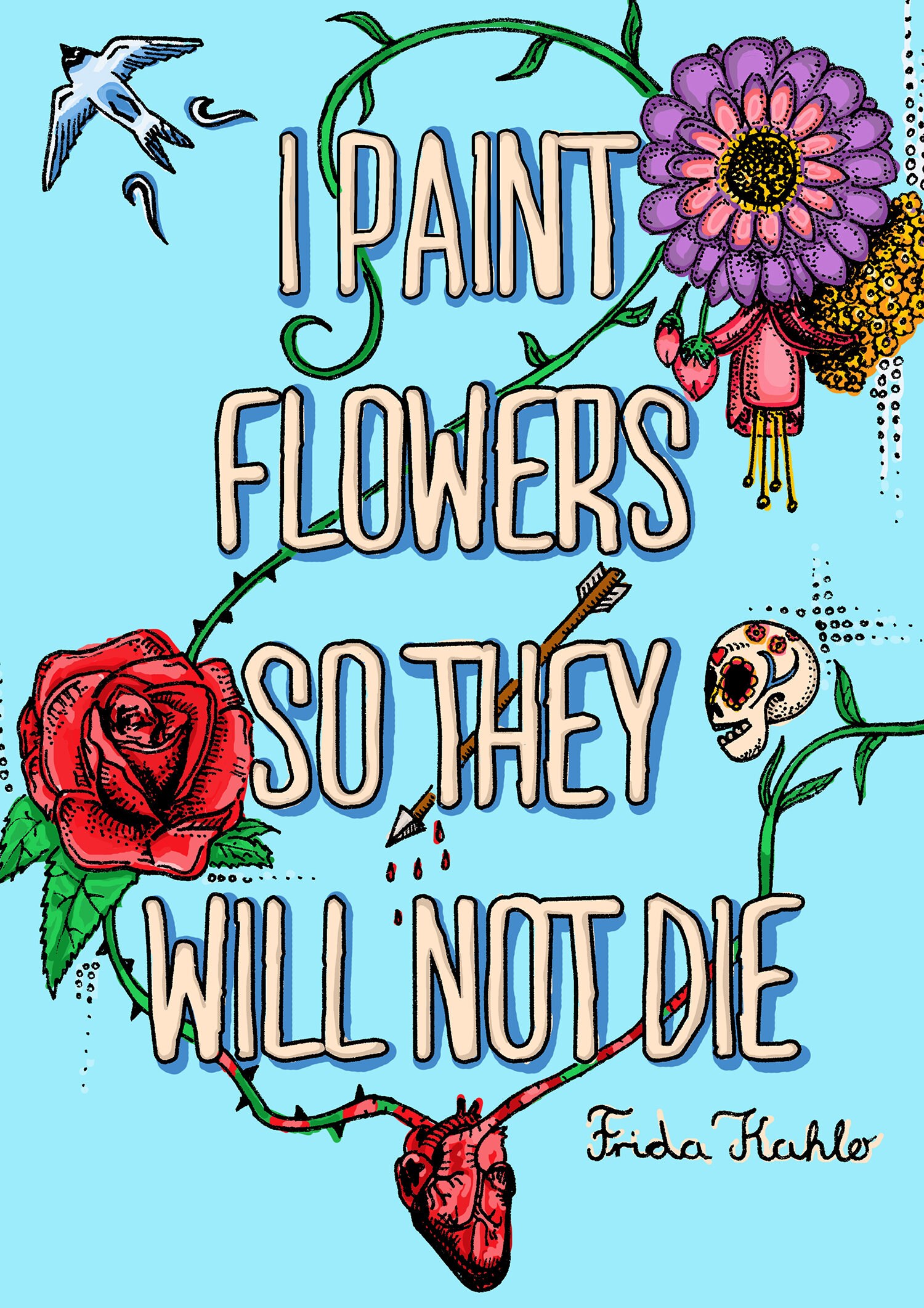 Frida Kahlo Typographic, Original Illustration Fine Art Print ...