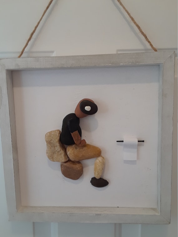 Pebble Art Man on Potty Funny Art 3D Art | Etsy