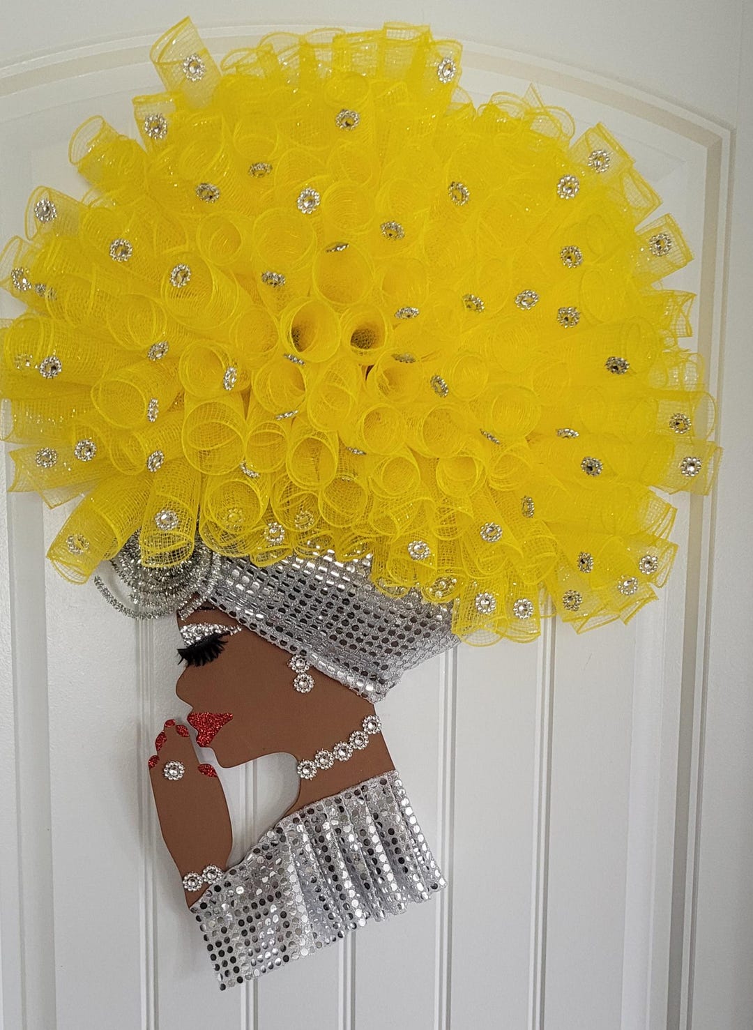 Sunshine Diva, Praying Woman,yellow and Silver Blinged Wreath. - Etsy