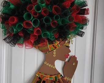 Blac K History Month Diva Wreath/ Afrocentric Wreath/praying Lady - Etsy