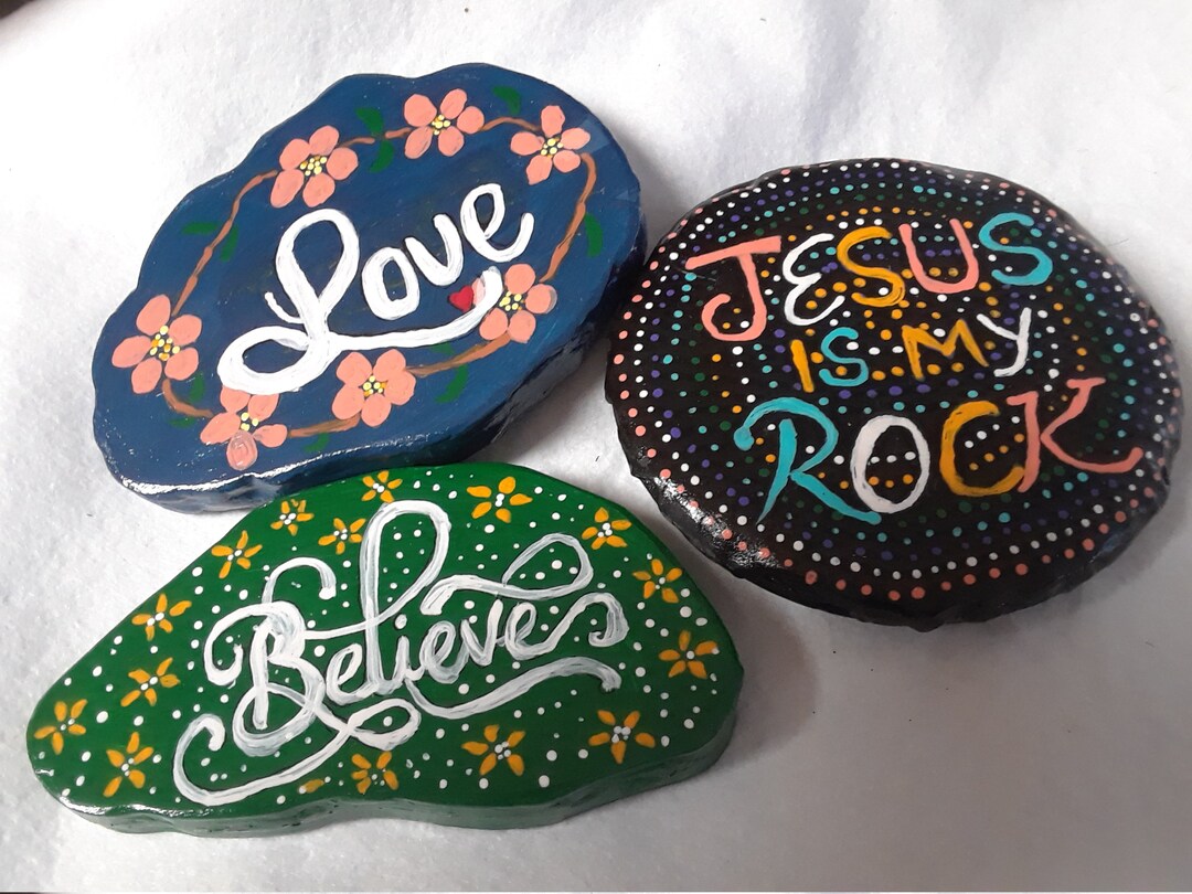 Set of 3 Large Kindness Rocks, Love, Believe, Jesus Rocks - Etsy