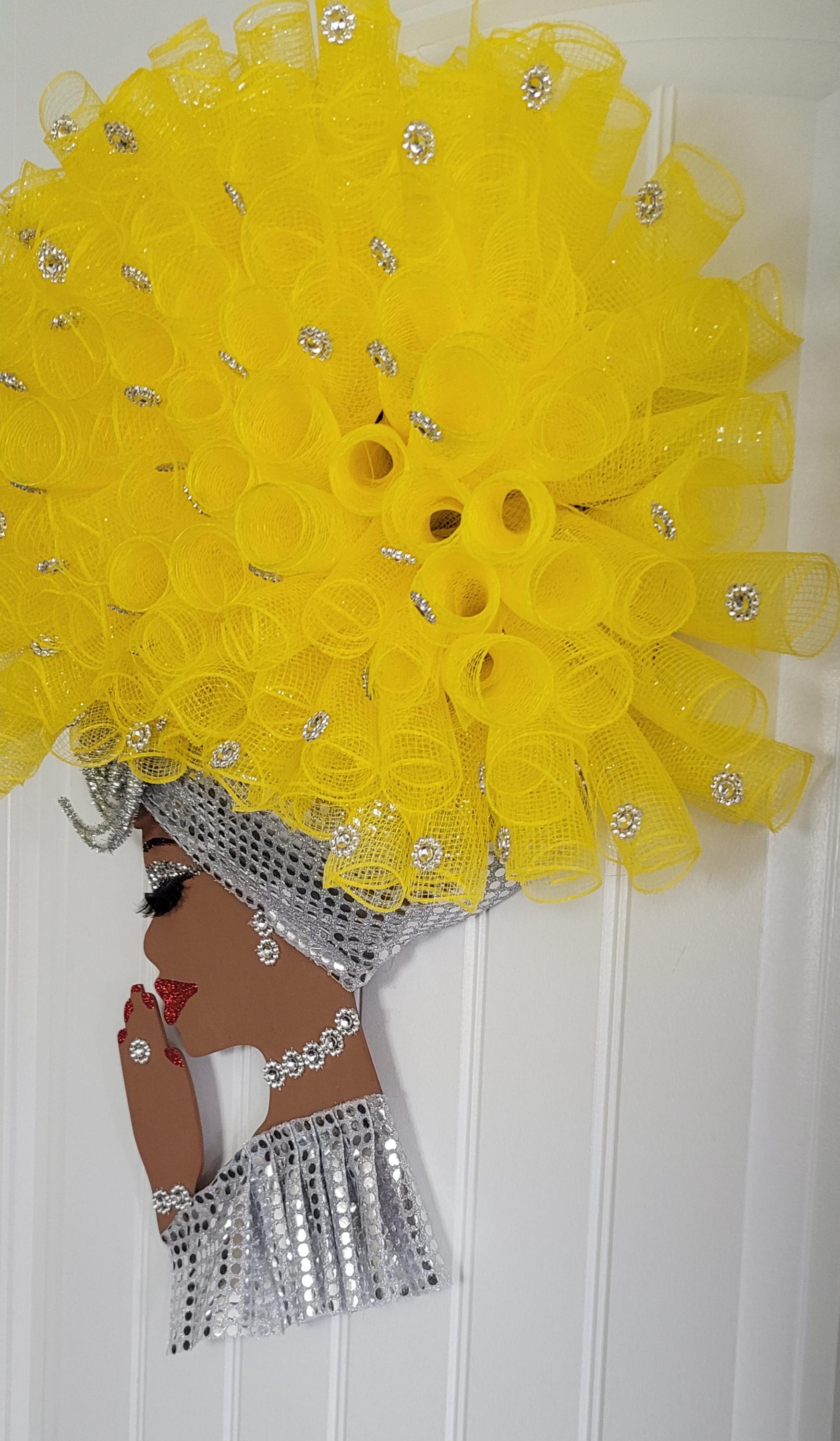 Sunshine Diva, Praying Woman,yellow and Silver Blinged Wreath. - Etsy