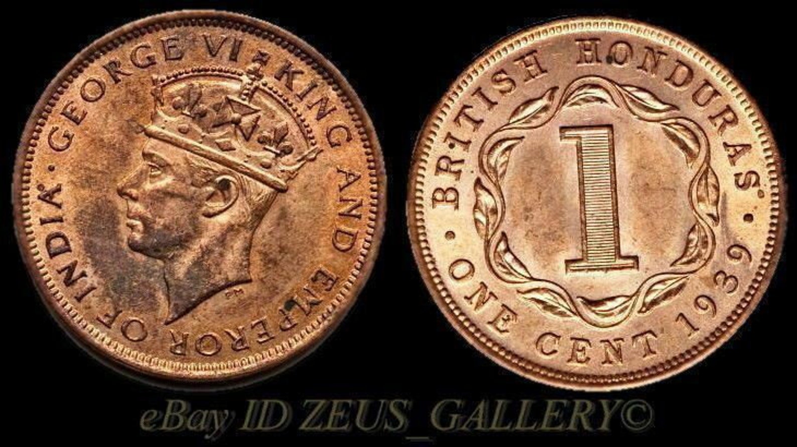 King GEORGE VI British Empire 1939 One CENT Large Coin Km 21 25mm Au ...