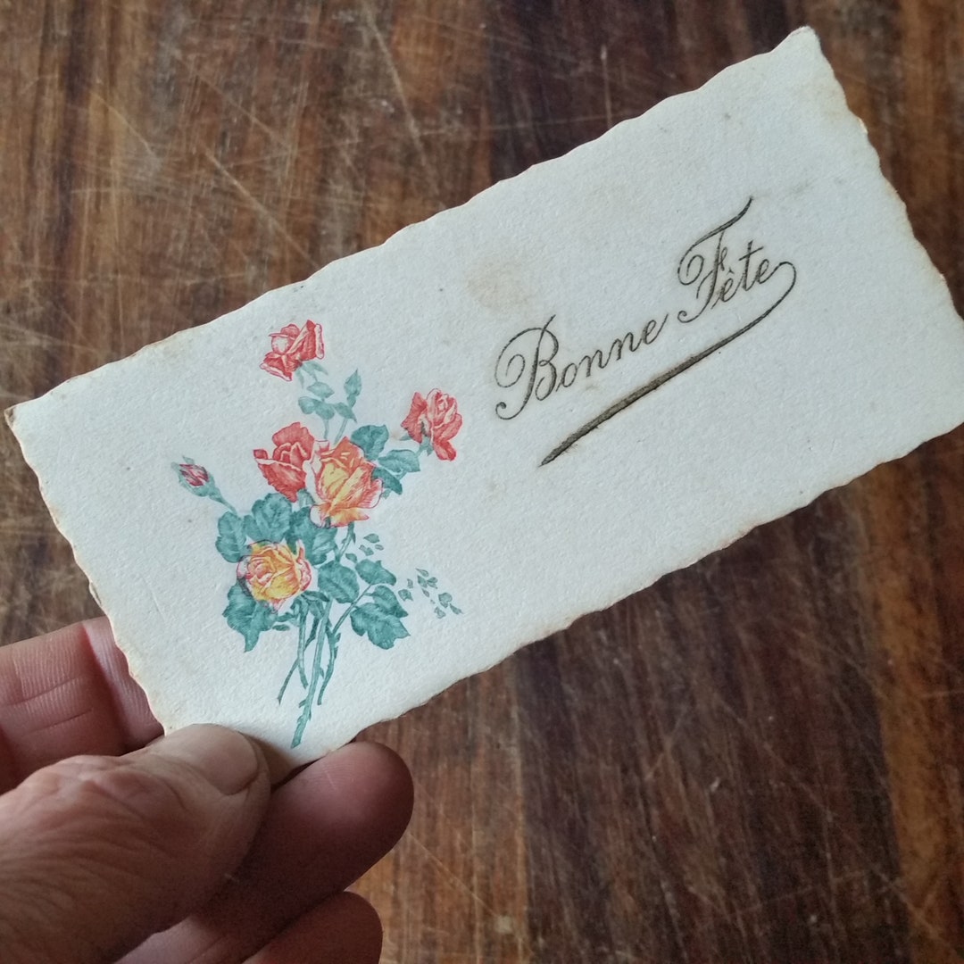 Vintage French Roses Gift Tag, Bonne Fete, Happy Birthday, Celebration ...