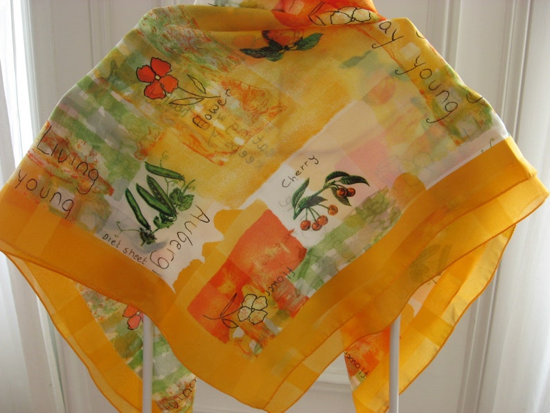 Vintage FRUITS and VEGETABLES SCARF is a great gift for vegan | Etsy