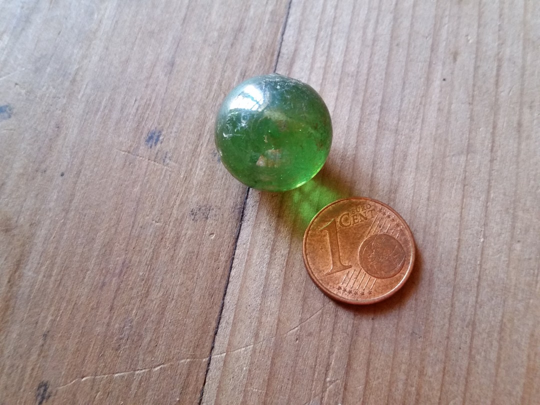 1920s HAND BLOWN MARBLE, Transparent Bottle Green Glass With Air ...