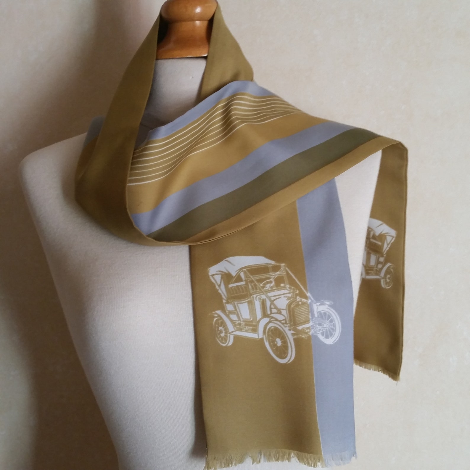 Antique Car French Scarf Model T Automobiles on Stripes of - Etsy