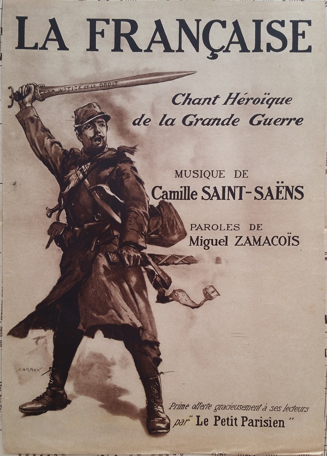 1915 WWI FRENCH MUSIC Sheet 'la Francaise' a Heroic Song From the Great ...