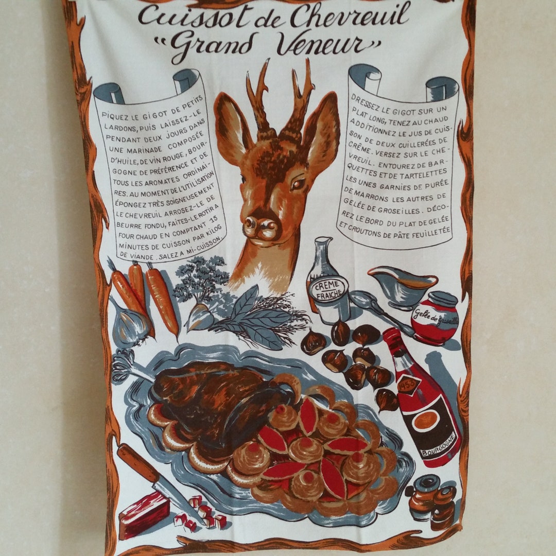 French Recipe Tea Towel for Haunch of Venison From Bourgogne, France ...