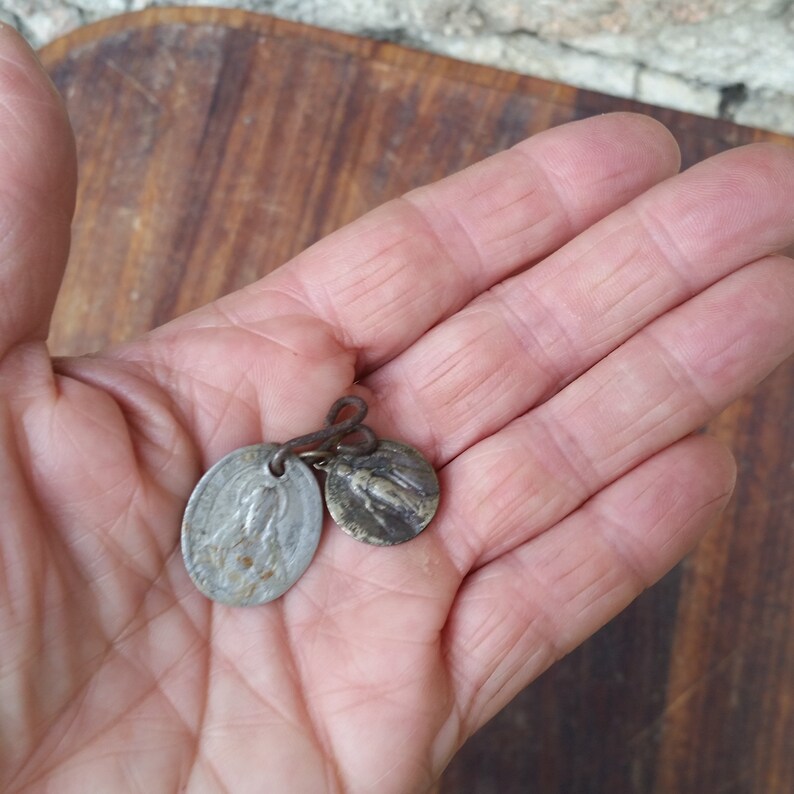 Antique DOUBLE PRAYER MEDALS One is a Virgin Mary Miraculous - Etsy
