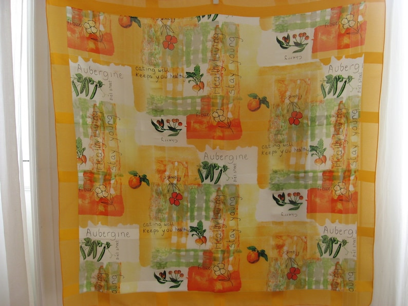 Vintage FRUITS and VEGETABLES SCARF is a great gift for vegan | Etsy
