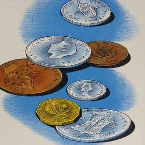 Vintage ENGLISH MONEY POSTER for Learning Rhyming Words in School ...
