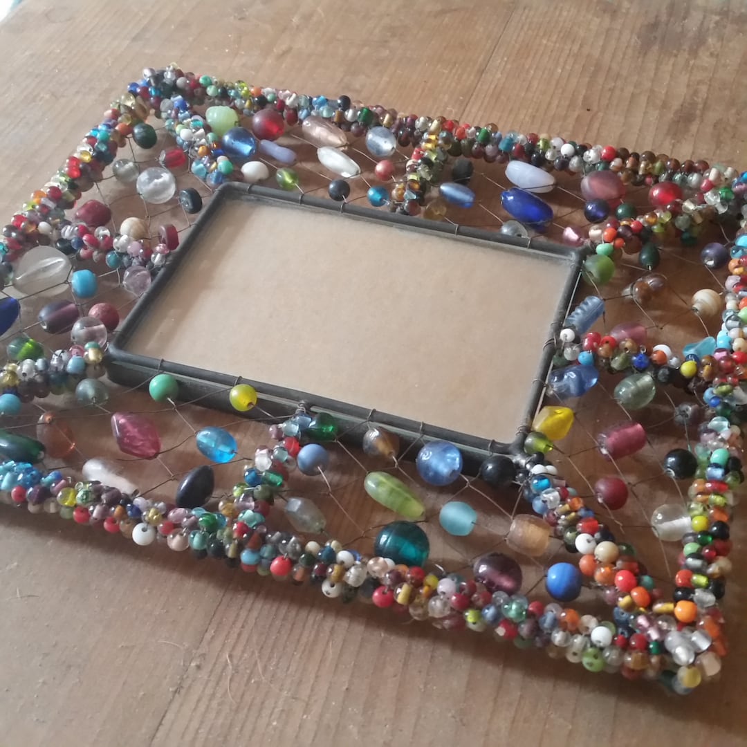 Vintage Beaded Picture Frame of Colourful Glass Beads Surrounding a ...