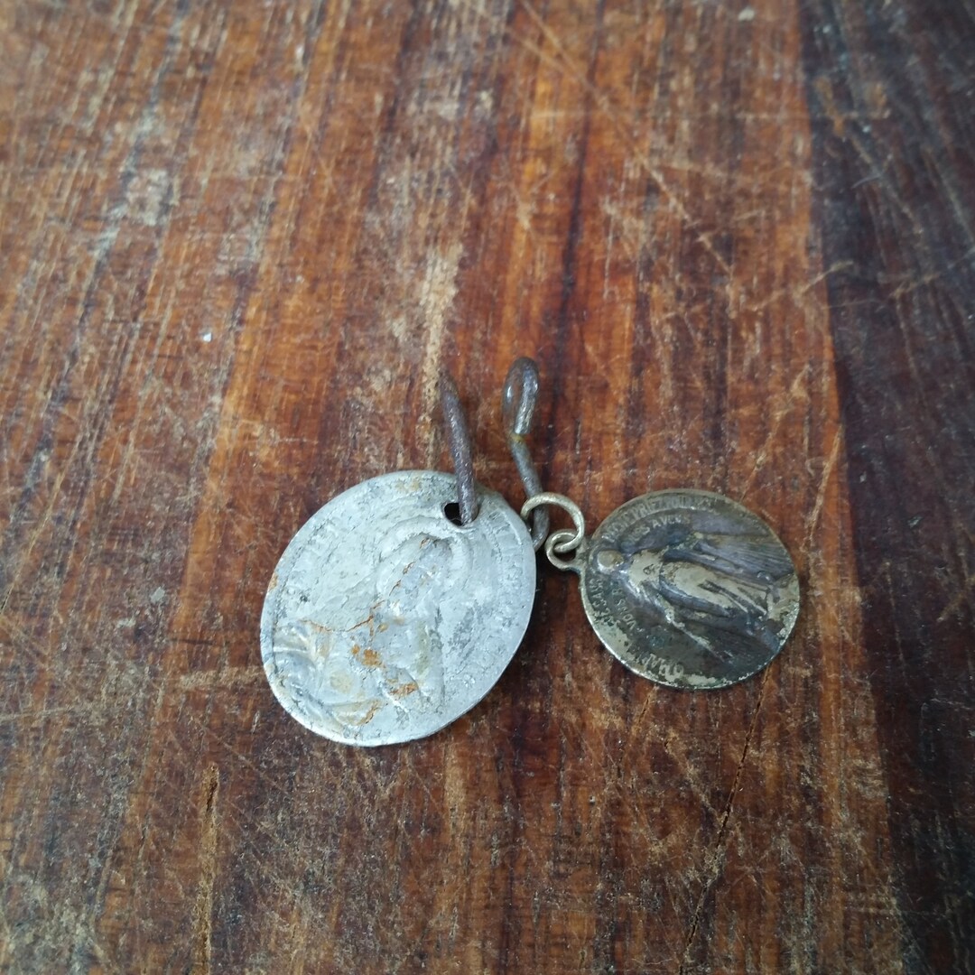 Antique DOUBLE PRAYER MEDALS, One is a Virgin Mary Miraculous Medallion ...