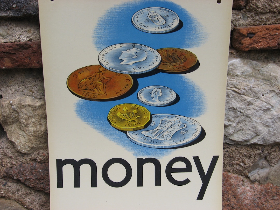 Vintage ENGLISH MONEY POSTER for Learning Rhyming Words in School ...