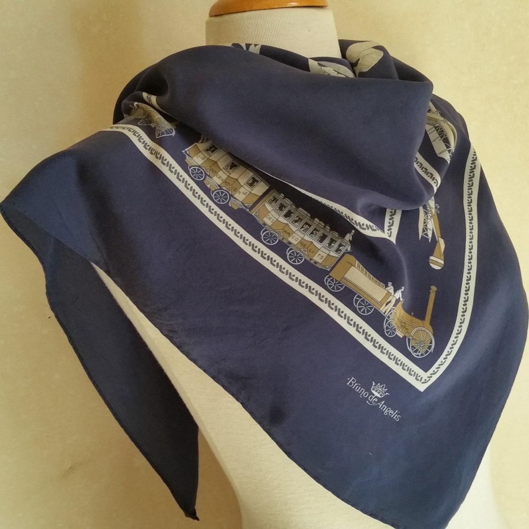 Vintage BYGONE DAYS TRAVEL Silk Scarf by Bruno De Angelis, Milan, of ...