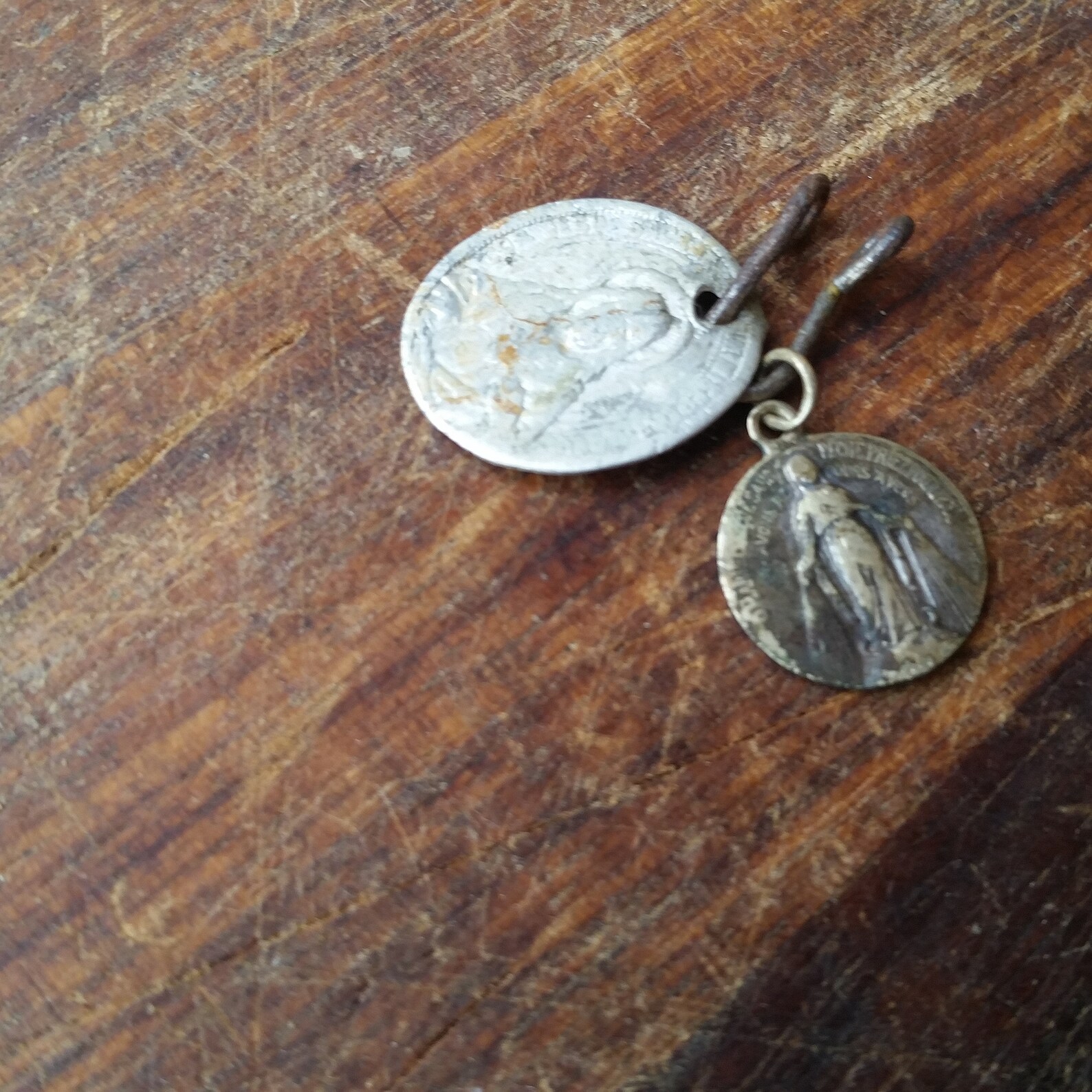 Antique DOUBLE PRAYER MEDALS One is a Virgin Mary Miraculous - Etsy