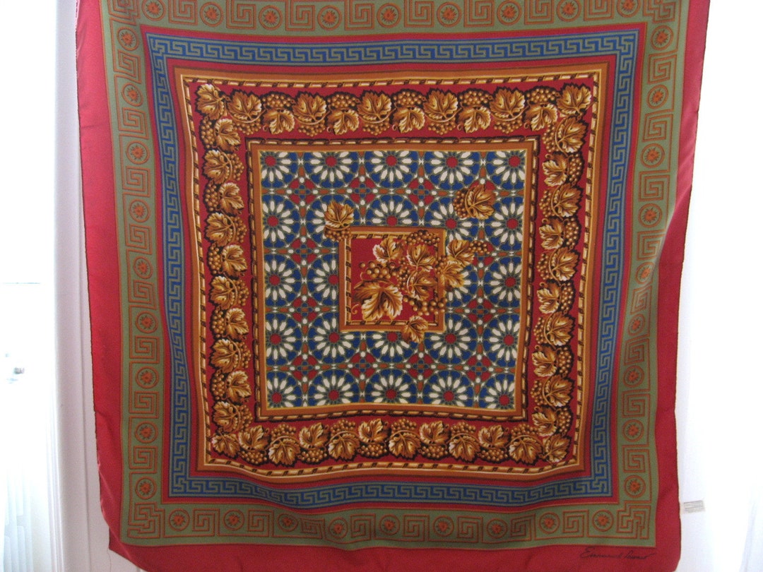 Vintage WINE LOVER SCARF by Emmanuel Laurent of Grapes and Vine Leaves ...