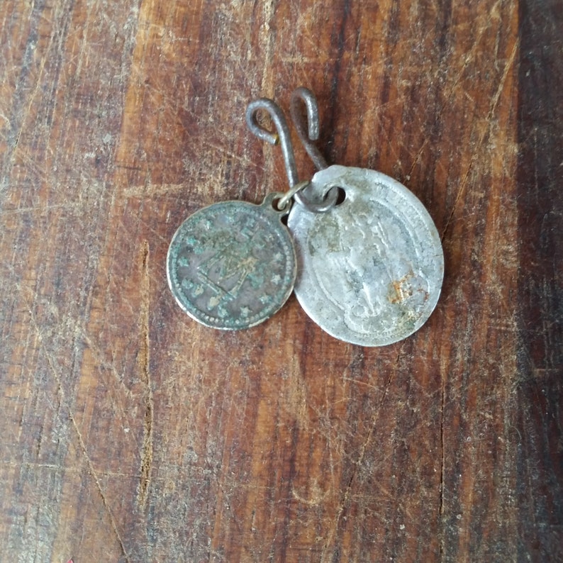Antique DOUBLE PRAYER MEDALS One is a Virgin Mary Miraculous - Etsy