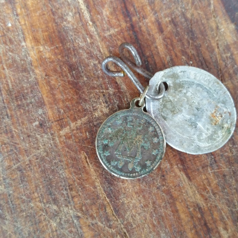 Antique DOUBLE PRAYER MEDALS One is a Virgin Mary Miraculous - Etsy