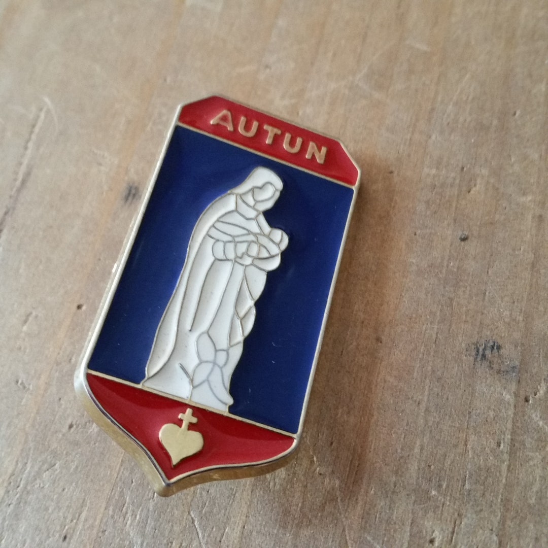 Vintage Virgin Mary and Child Enamelled Brooch From Autun, France. Made ...