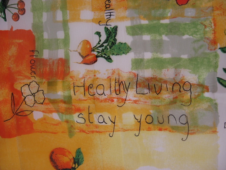 Vintage FRUITS and VEGETABLES SCARF is a great gift for vegan | Etsy