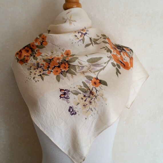 1950s SPRING in the GARDEN French Vintage Scarf of fl… - Gem