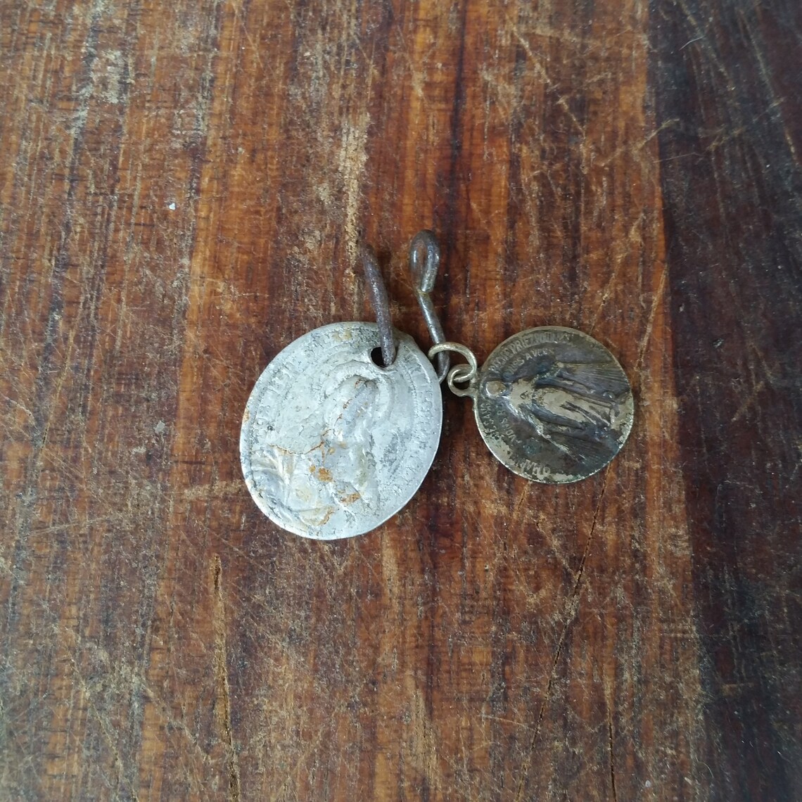 Antique DOUBLE PRAYER MEDALS One is a Virgin Mary Miraculous - Etsy